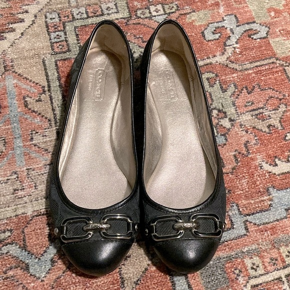 Coach | Shoes | Coach Black Signature Print Flats 6 | Poshmark